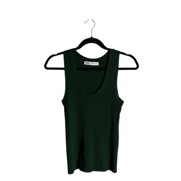 Zara | Tops | Zara Womens Green Ribbed Tank Top | Poshmark